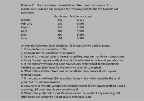 solved doknow co like to estimate the variable and fixed