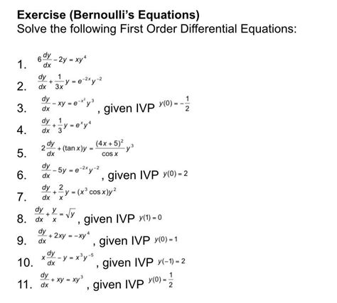 Solved Exercise Bernoullis Equations Solve The Following