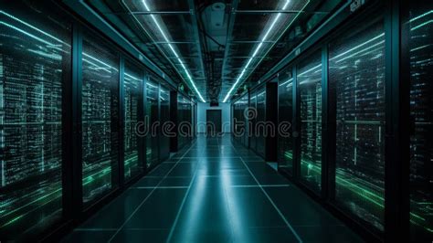 A Large Room With Many Computer Monitors And A Green Light Stock Image Image Of Digital