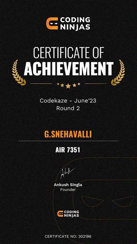Snehavalli Gadamsetty On Linkedin Codingninjas Achievement
