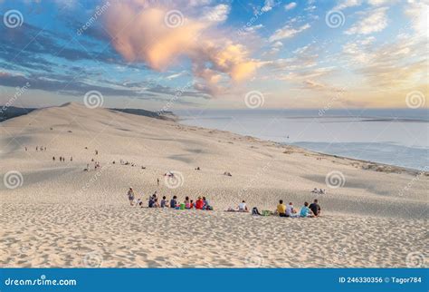 Watching The Sunset At The Great Dune Of Pilat Arcachon Bay France
