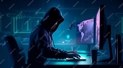 Premium Ai Image Cyber Criminal Hacking System At Monitors Hacker Hands At Work Internet Crime