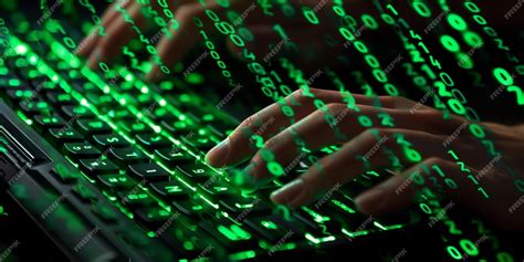 Premium Photo Focused Coder Typing On Keyboard With Green Binary