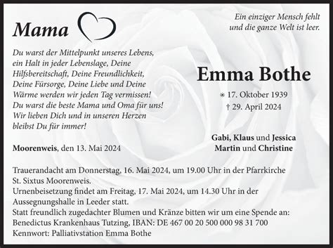 Traueranzeigen Von Emma Bothe Trauermerkurde