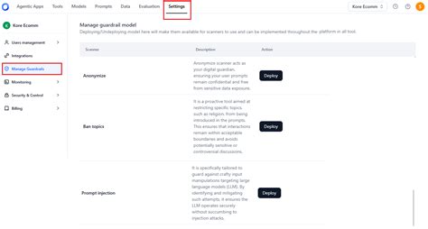 Manage Guardrails Kore Ai Docs