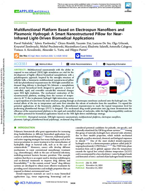 Pdf Multifunctional Platform Based On Electrospun Nanofibers And Plasmonic Hydrogel A Smart