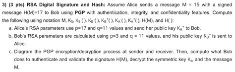 solved 3 pts ﻿rsa digital signature and hash assume alice