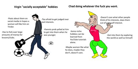 Virgin Socially Acceptable Hobbies Vs Chad Doing Whatever The Fuck