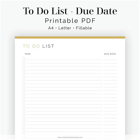 To Do List With Due Date Fillable Printable PDF Task Management Productivity Planner