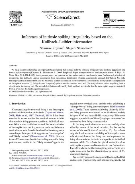 Pdf Inference Of Intrinsic Spiking Irregularity Based On The Kullback