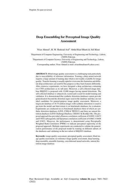 (PDF) Deep ensembling for perceptual image quality assessment
