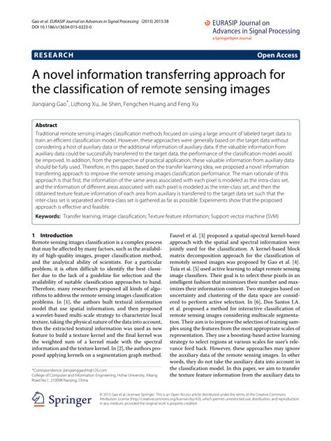 Pdf A Novel Information Transferring Approach For The Classification Of Remote Sensing Images