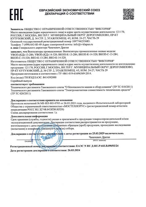 Сертификаты соответствия продукции компании Виктория