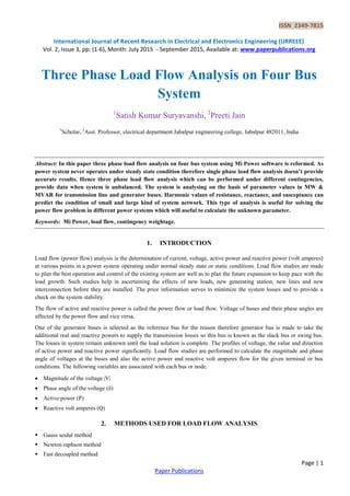 Three Phase Load Flow Analysis On Four Bus System PDF