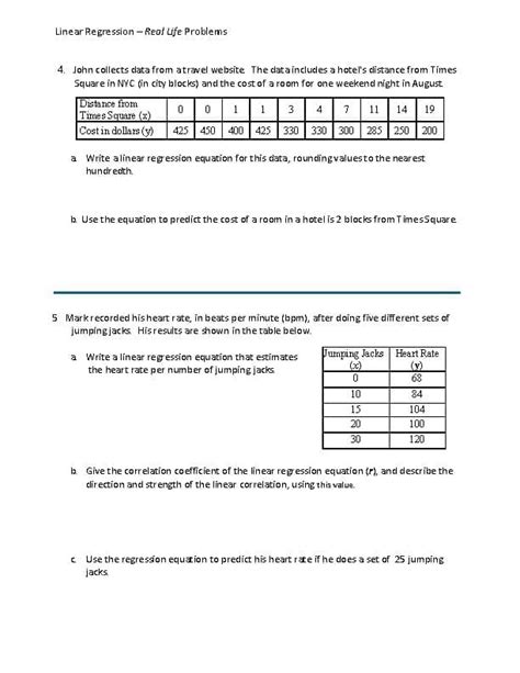 Linear Regression Real Life Problems New By Marys Math Store