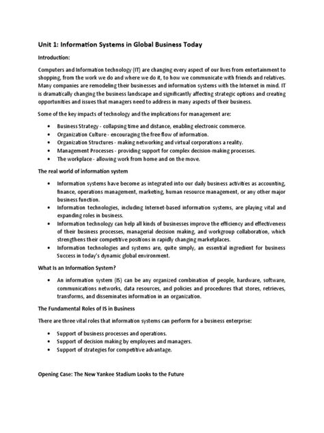 Unit 1 Information Systems In Global Business Today 1 Pdf Information System Information