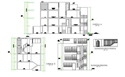 Elevation And Section Detail Of Apartment 2d View Cad Structural Block Layout Autocad File