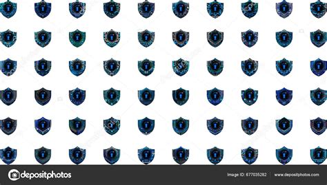 Collection Futuristic Shields White Background Security Concept Stock