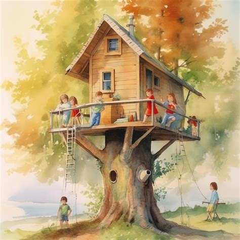 Premium AI Image Tree House Illustration