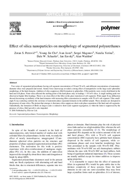 Pdf Effect Of Silica Nanoparticles On Morphology Of Segmented Polyurethanes Dale Schaefer