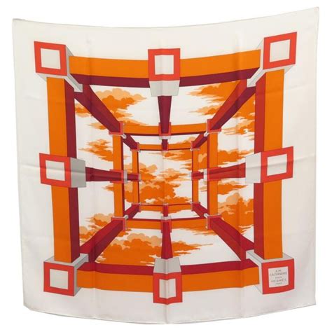 Hermès Hermes Perspective Scarf By Am Cassandre In Orange Silk Scarf
