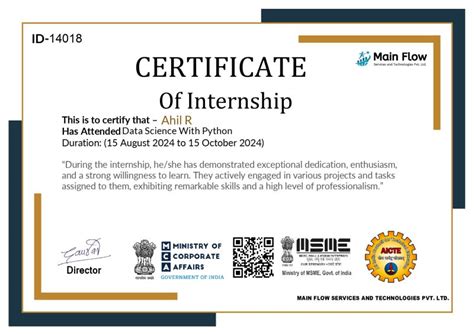 Internship Datascience Mainflowtechnologies Careergrowth Learningjourney Ahil R