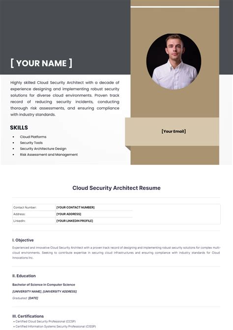 Free Cloud Security Architect Resume Template To Edit Online