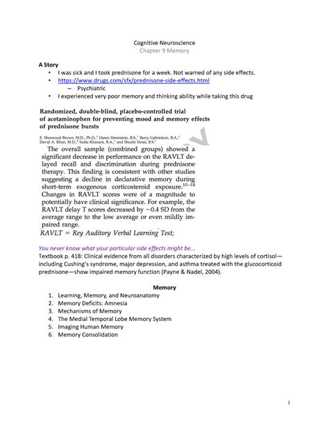 Chapter 9 Notes Part 1 3 Cognitive Neuroscience Chapter 9 Memory A