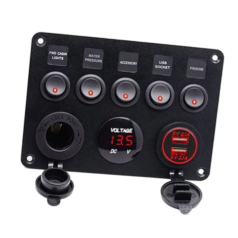 5 Gang Rocker Switch Panel W Digital Voltmeter 12v Power Socket Double Usb Napa4003fuelfilter