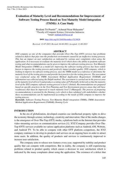 Pdf Evaluation Of Maturity Level And Recommendations For Improvement Of Software Testing