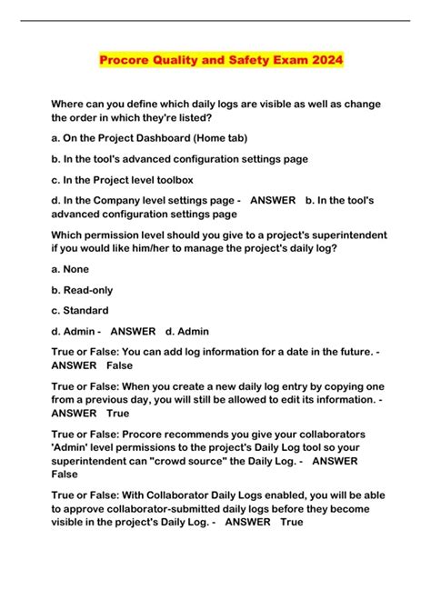 Procore Quality And Safety Exam Procore Quality And Safety Stuvia US