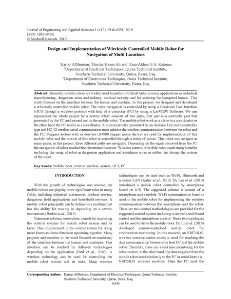 PDF Design And Implementation OfWirelessly Controlled Mobile Robot For Navigation Of Multi