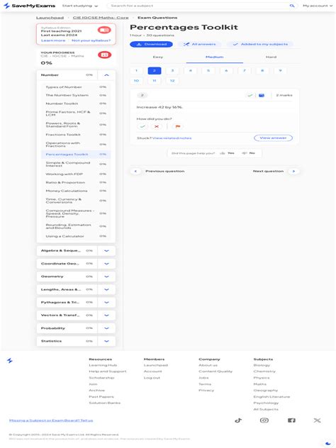 Percentages Toolkit Cie Igcse Maths Core Exam Questions 2023 Pdf Mathematics