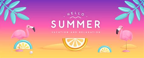 3d 플라스틱 열대 과일 나뭇잎 플라밍고가 있는 여름 포스터 여름 배경입니다 벡터 그림 여름에 대한 스톡 벡터 아트 및 기타 이미지 Istock