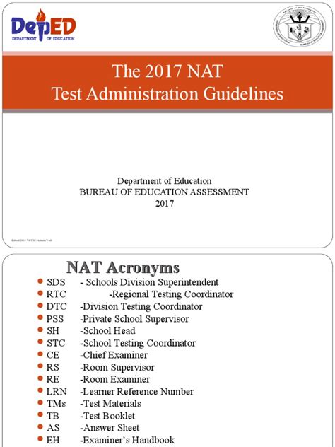 2017 Nat Test Guidelines Pdf Test Assessment Science Technology Engineering And