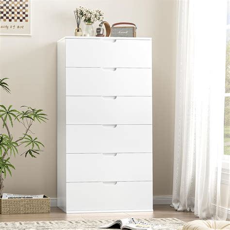 Fotosok Tall Dresser 47 White Dresser With 6 Drawers