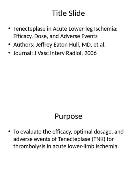 Tenecteplase For Acute Lower Leg Ischemia Pdf Ischemia Medical Treatments