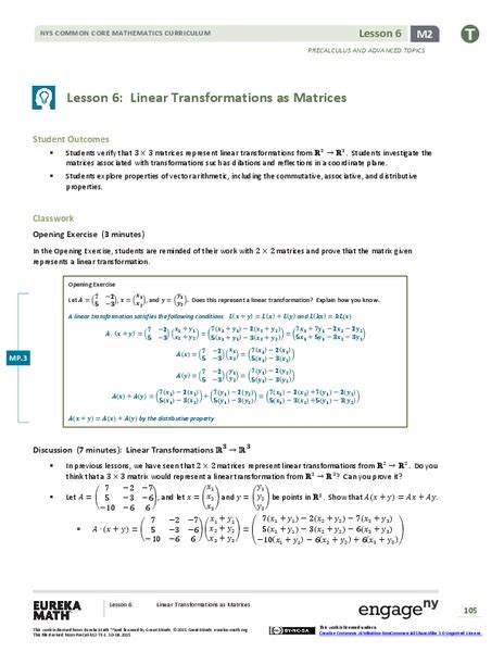 Linear Transformations As Matrices Lesson Plan For 11th 12th Grade Lesson Planet