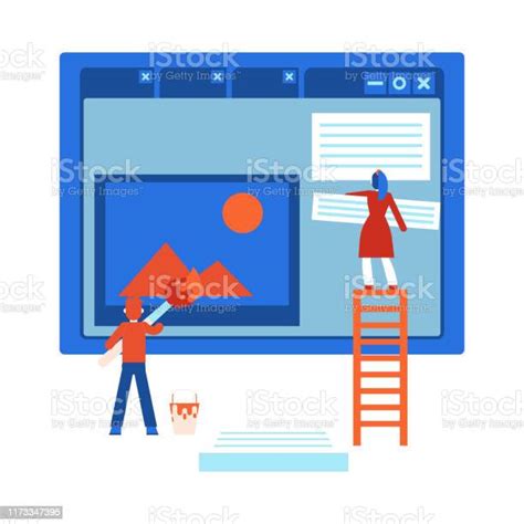 웹 사이트 디자인 개발의 과정 고립 된 평면 만화 벡터 일러스트 레이션 Html에 대한 스톡 벡터 아트 및 기타 이미지