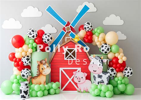 Avezano Farm Themed Balloon Arch Photography Backdrop Designed By Poll
