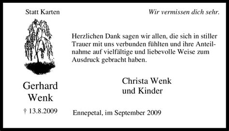 Traueranzeigen Von Gerhard Wenk Trauer In Nrw De