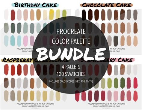 Procreate Color Palette Bundle 4 Palettes Cake Instant Download Digital File Color Swatches