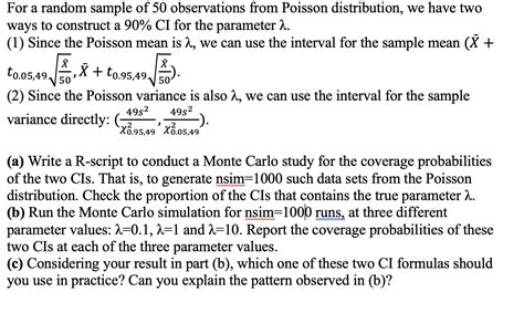 For A Random Sample Of Observations From Poisson Chegg