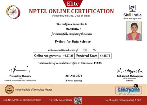 Manthra Srinivasan On Linkedin Python Datascience Nptel Learning