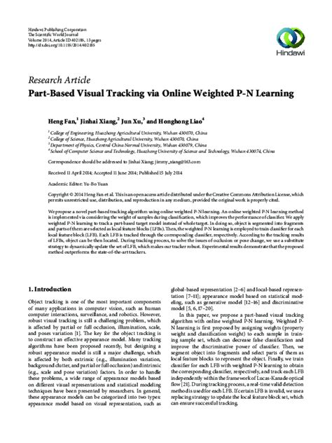 pdf part based visual tracking via online weighted p n learning