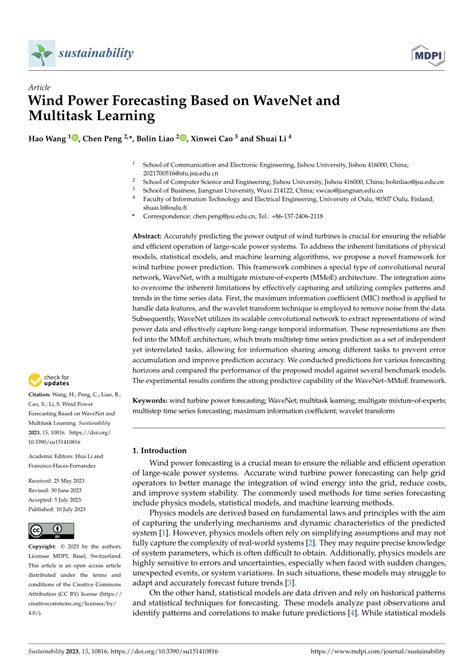 Pdf Wind Power Forecasting Based On Wavenet And Multitask Learning