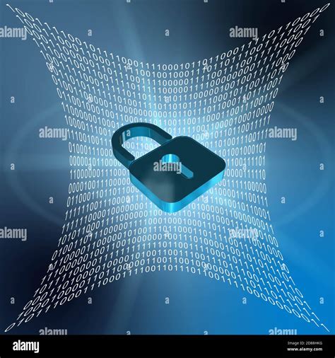 Binary Code In Shaped Surface On Blue Background Closed Padlock Symbolic For Data Security