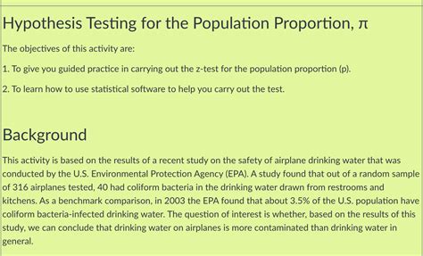 Solved Hypothesis Testing For The Population Proportion A