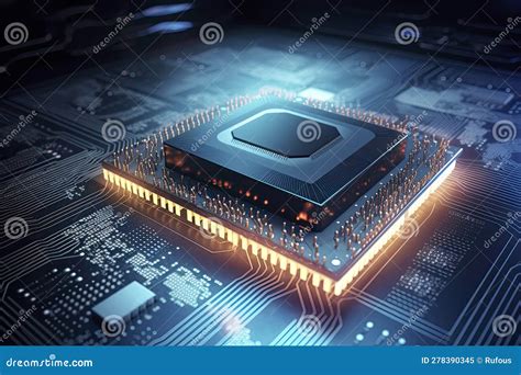 futuristic cpu quantum processor in the global computer network stock