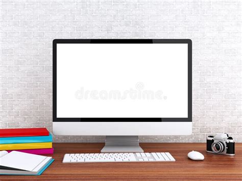 D Desktop With Computer Mock Up Stock Illustration Illustration Of Copy Display